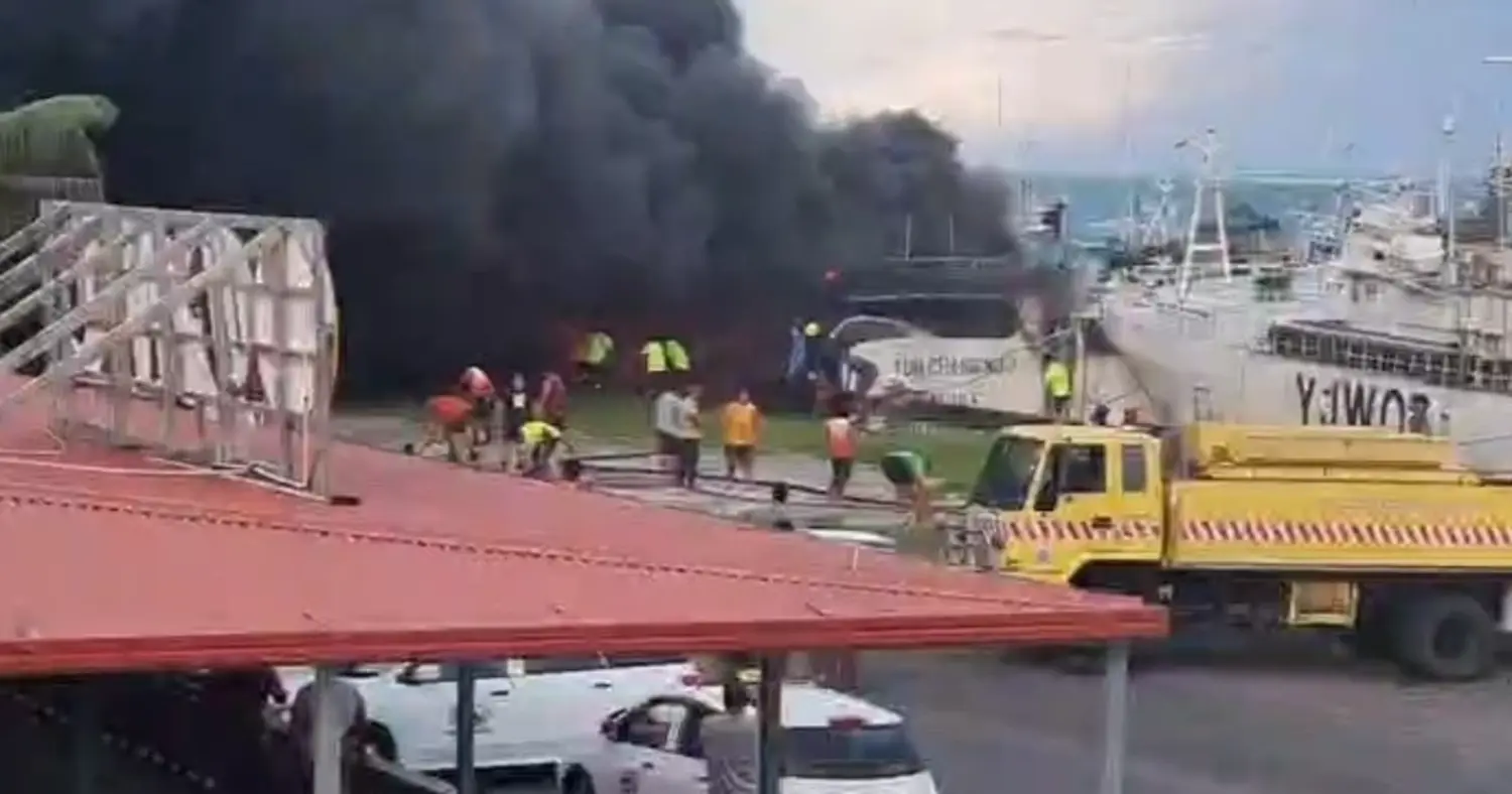 Samoa Observer | Ship on fire at Salelologa